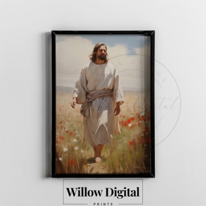 Jesus Christ Come Follow Me Peaceful Wildflowers Painting Christian Artwork Bible Scriptures ...