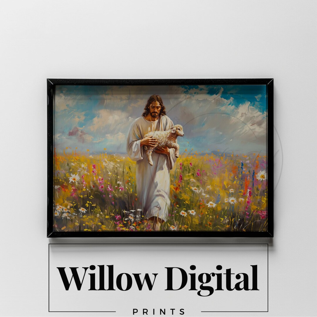 Jesus Christ Lost Sheep Oil Painting Christian Artwork Bible Scriptures ...
