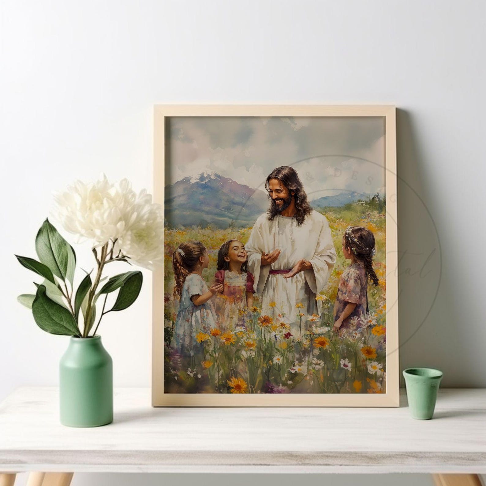 Jesus Christ With Children Come Follow Me Wildflowers Painting ...