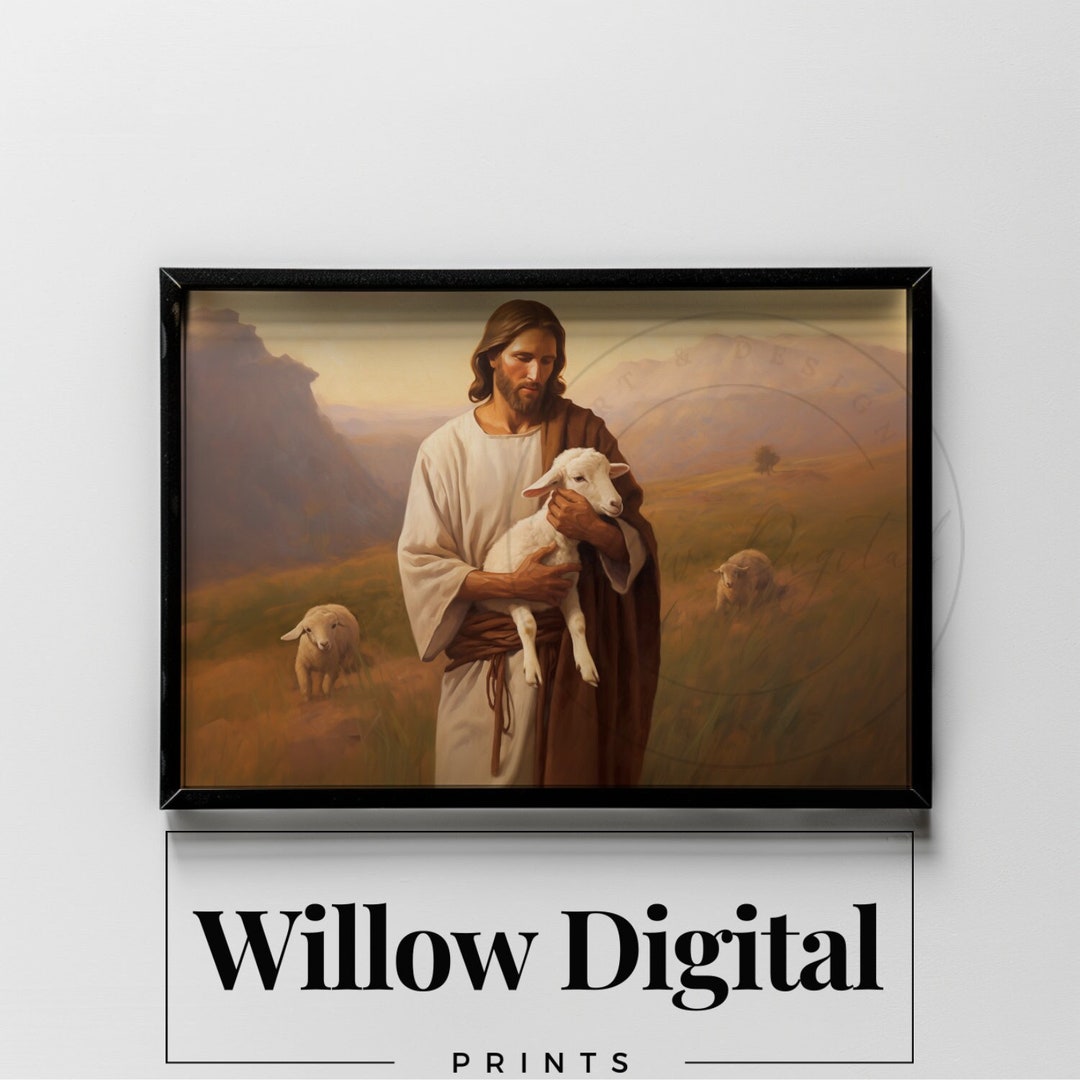 Jesus Christ Holding a Lamb Lost Sheep Oil Painting Christian Artwork ...