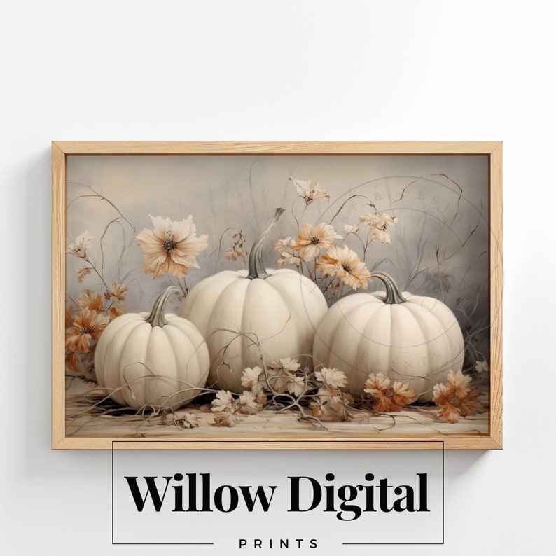 Halloween Pumpkins Autumn Vintage Painting Neutral Fall Thanksgiving ...