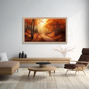 Serene Autumn Forest Path Art for Samsung Frame TV, Golden Fall Trees ...