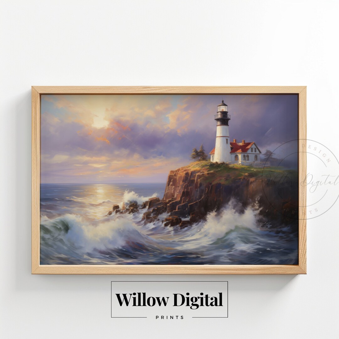 Vintage Lighthouse Print Beach House Decor Cottage Ocean Seascape ...