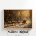 Christmas Santa Claus Reindeer Forest Path Oil Painting Vintage Neutral ...