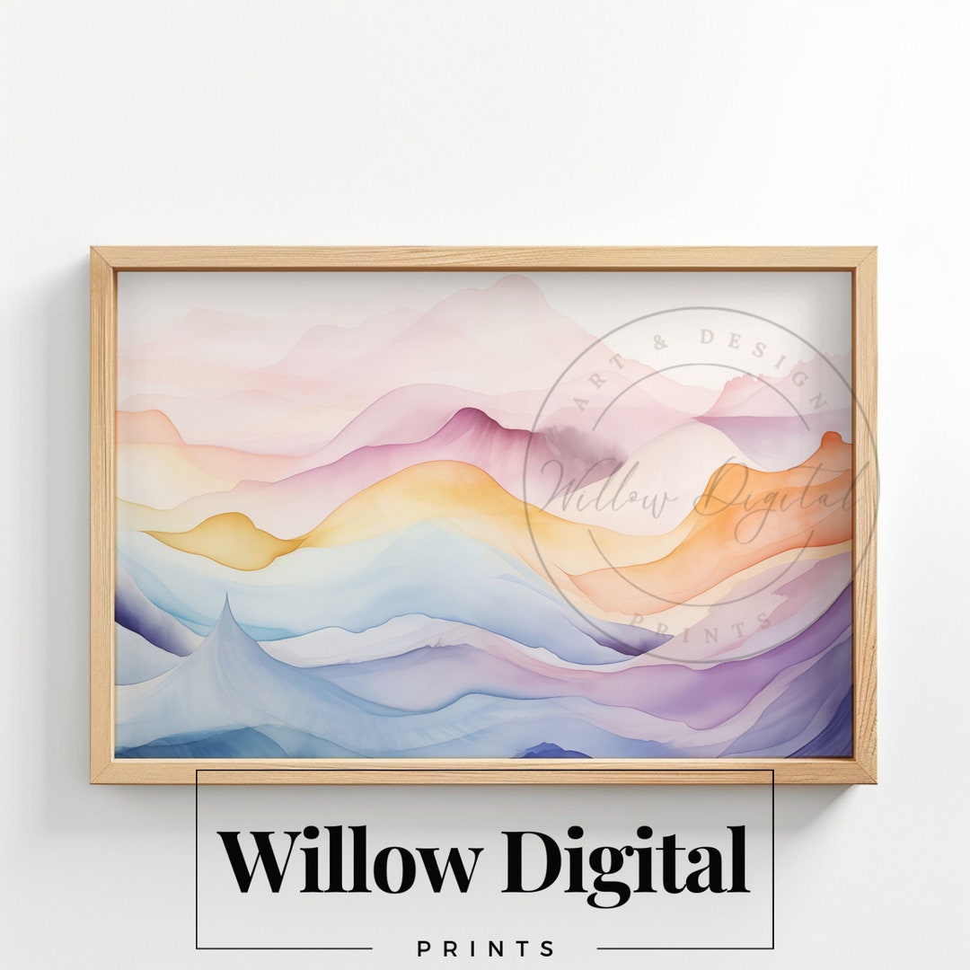 Printable Watercolor Ribbon Landscape Abstract Painting Mountain Scene ...