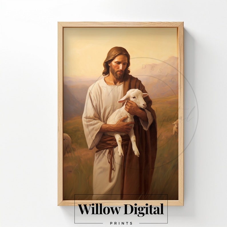 Jesus Christ Holding a Lamb Lost Sheep Oil Painting Christian Artwork ...