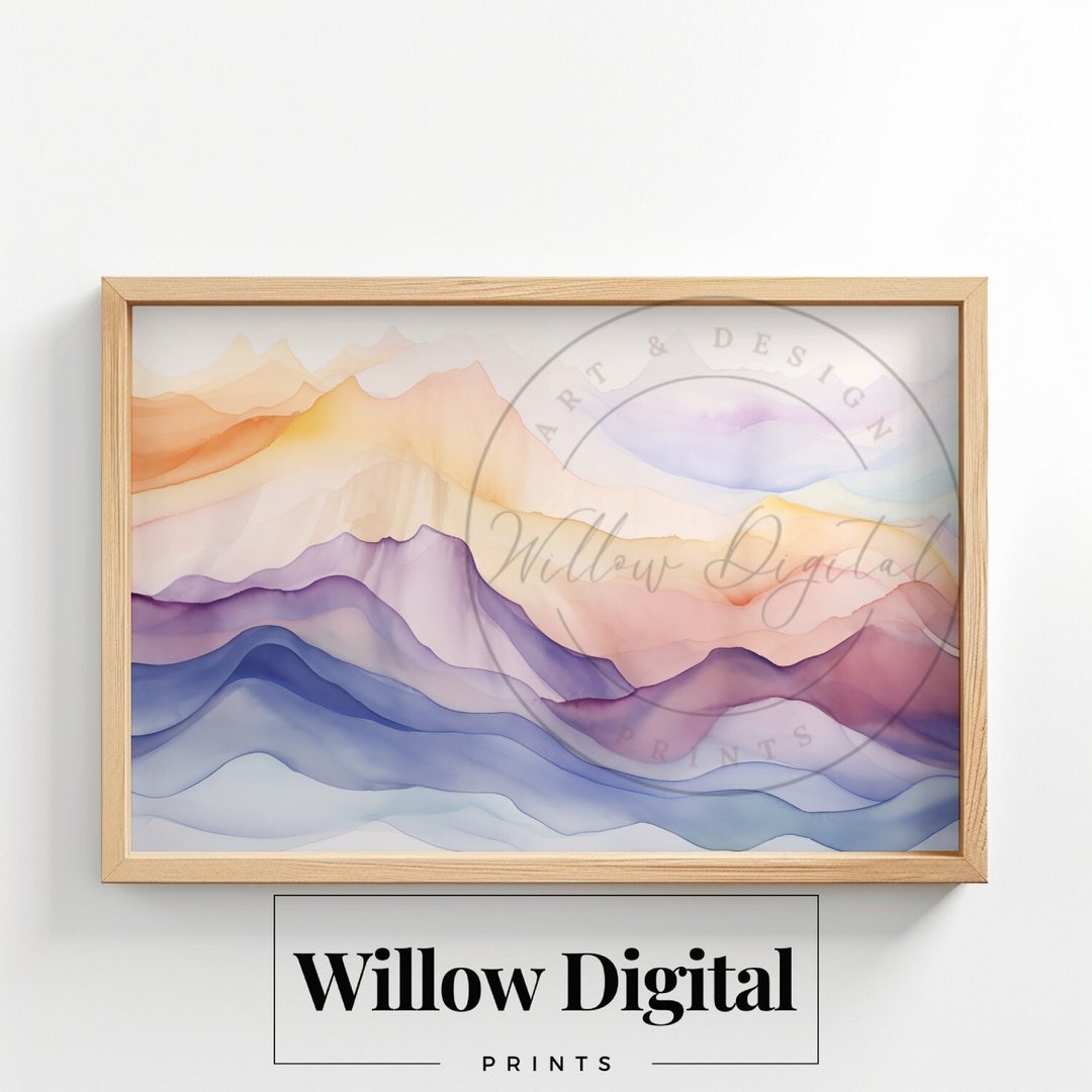 Printable Watercolor Ribbon Landscape Abstract Painting Mountain Scene ...