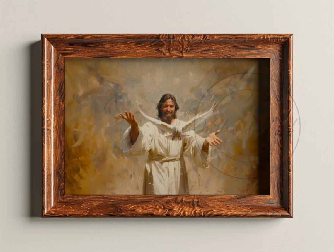 Jesus Christ Releasing a Dove Holy Ghost Spirit Oil Painting Christian ...