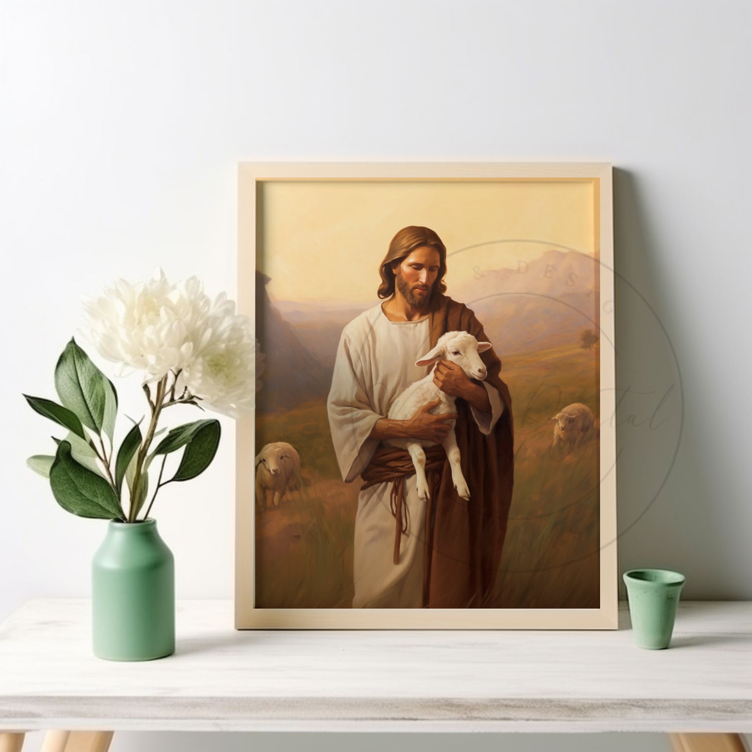 Jesus Christ Holding a Lamb Lost Sheep Oil Painting Christian Artwork ...