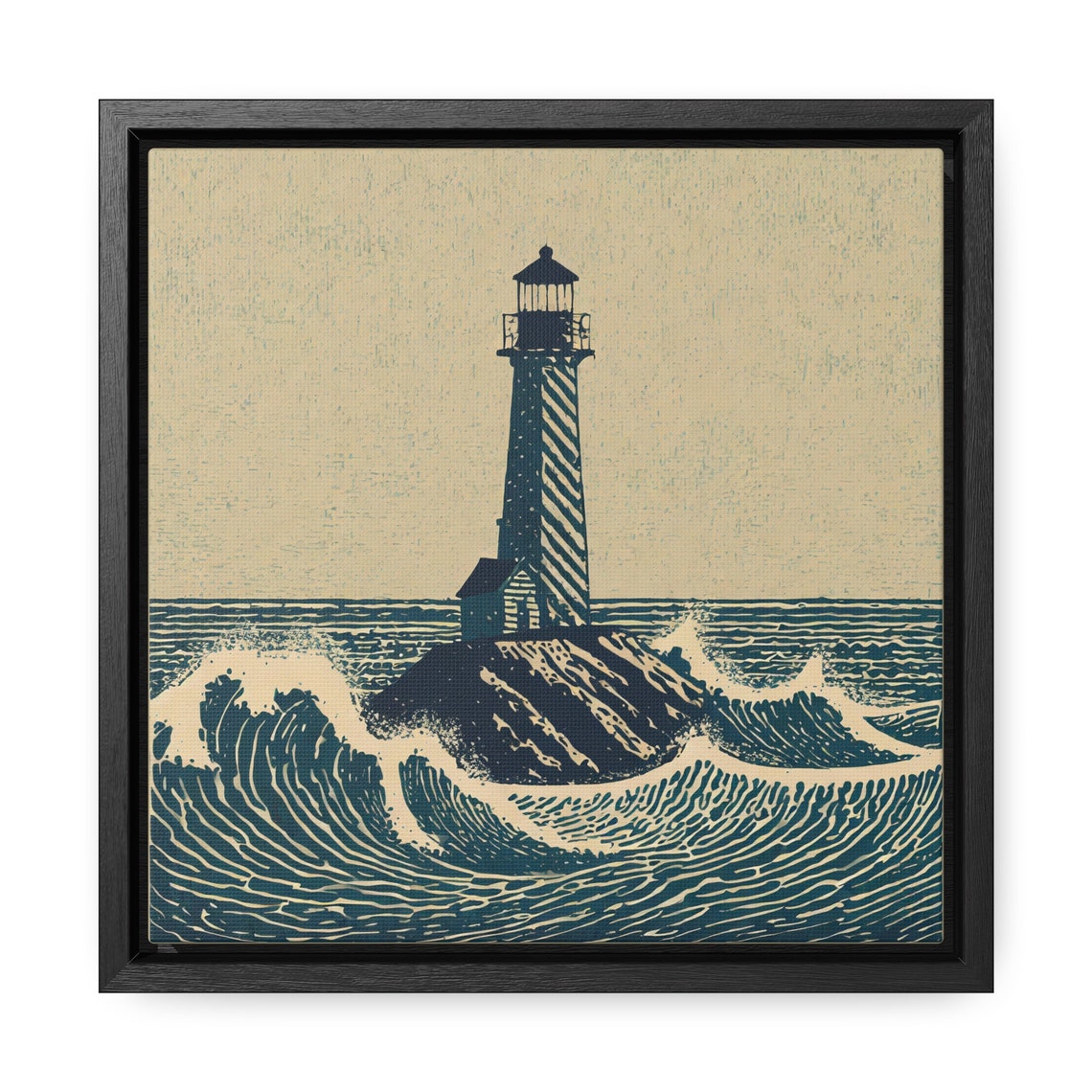 Linocut Lighthouse Rustic Gallery Canvas Print, Square Frame - Etsy