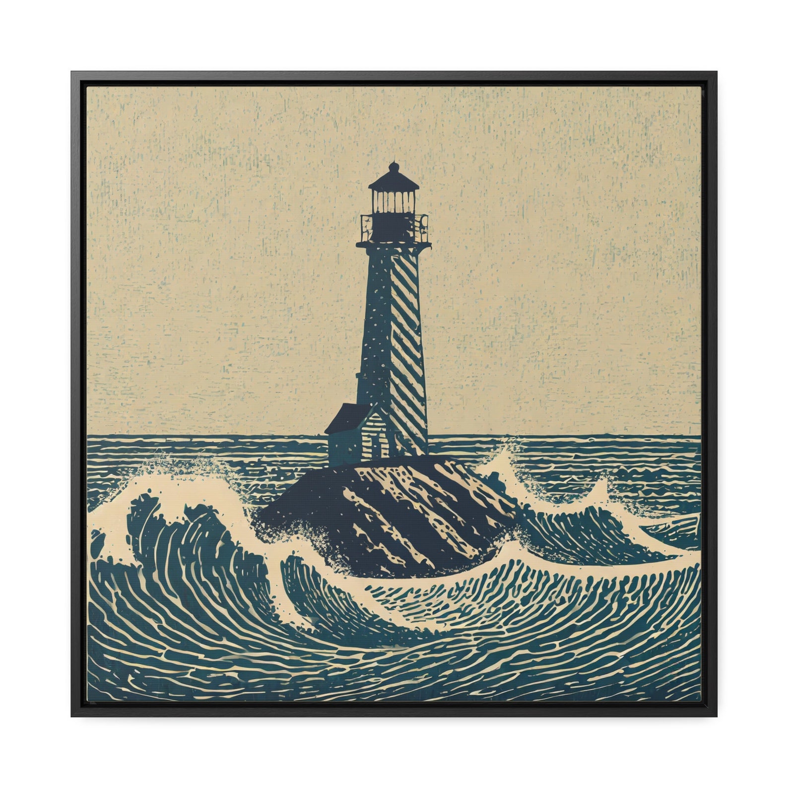 Linocut Lighthouse Rustic Gallery Canvas Print, Square Frame - Etsy