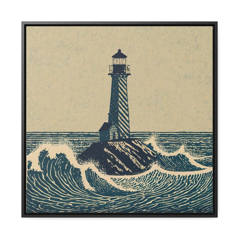 Linocut Lighthouse Rustic Gallery Canvas Print, Square Frame - Etsy