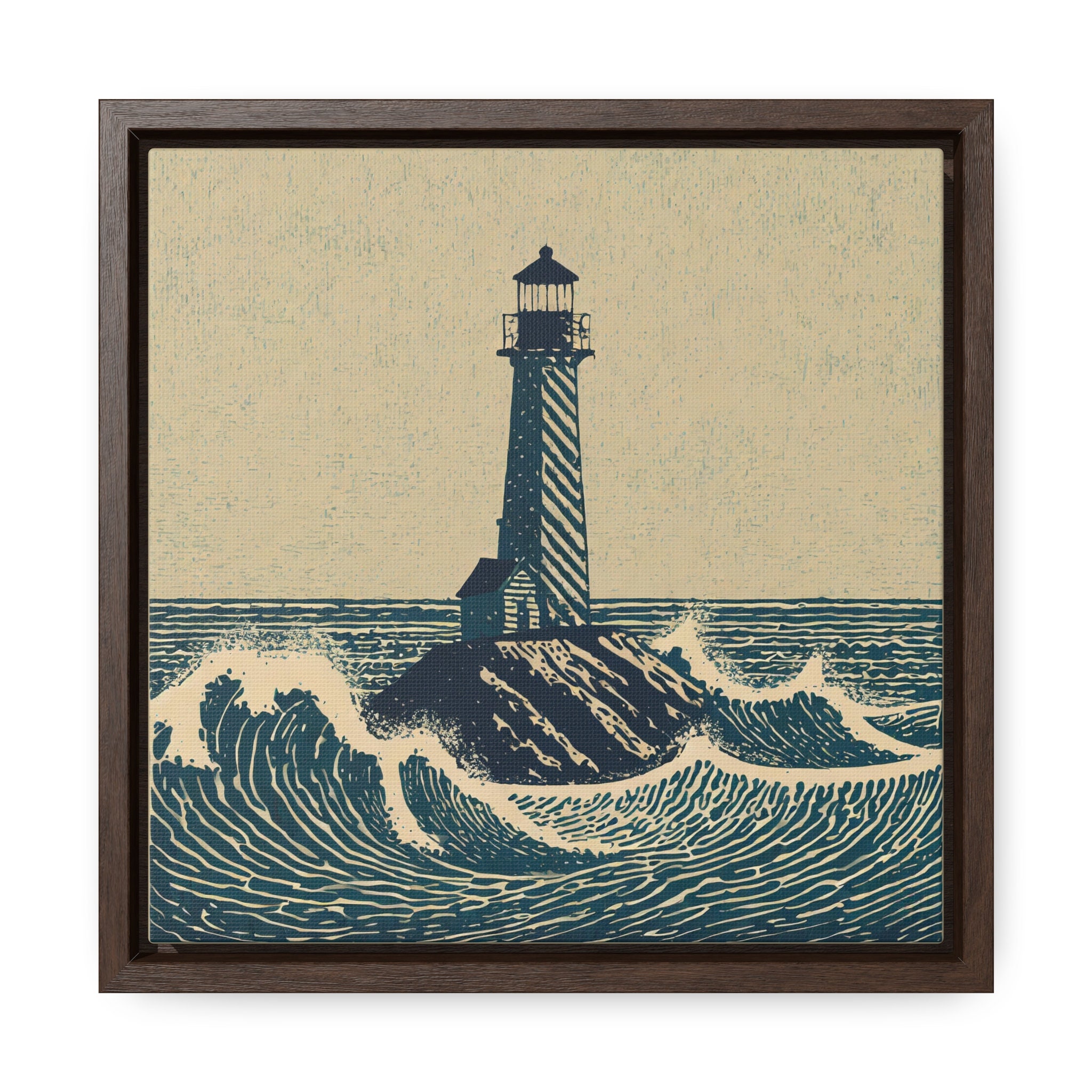 Linocut Lighthouse Rustic Gallery Canvas Print, Square Frame - Etsy