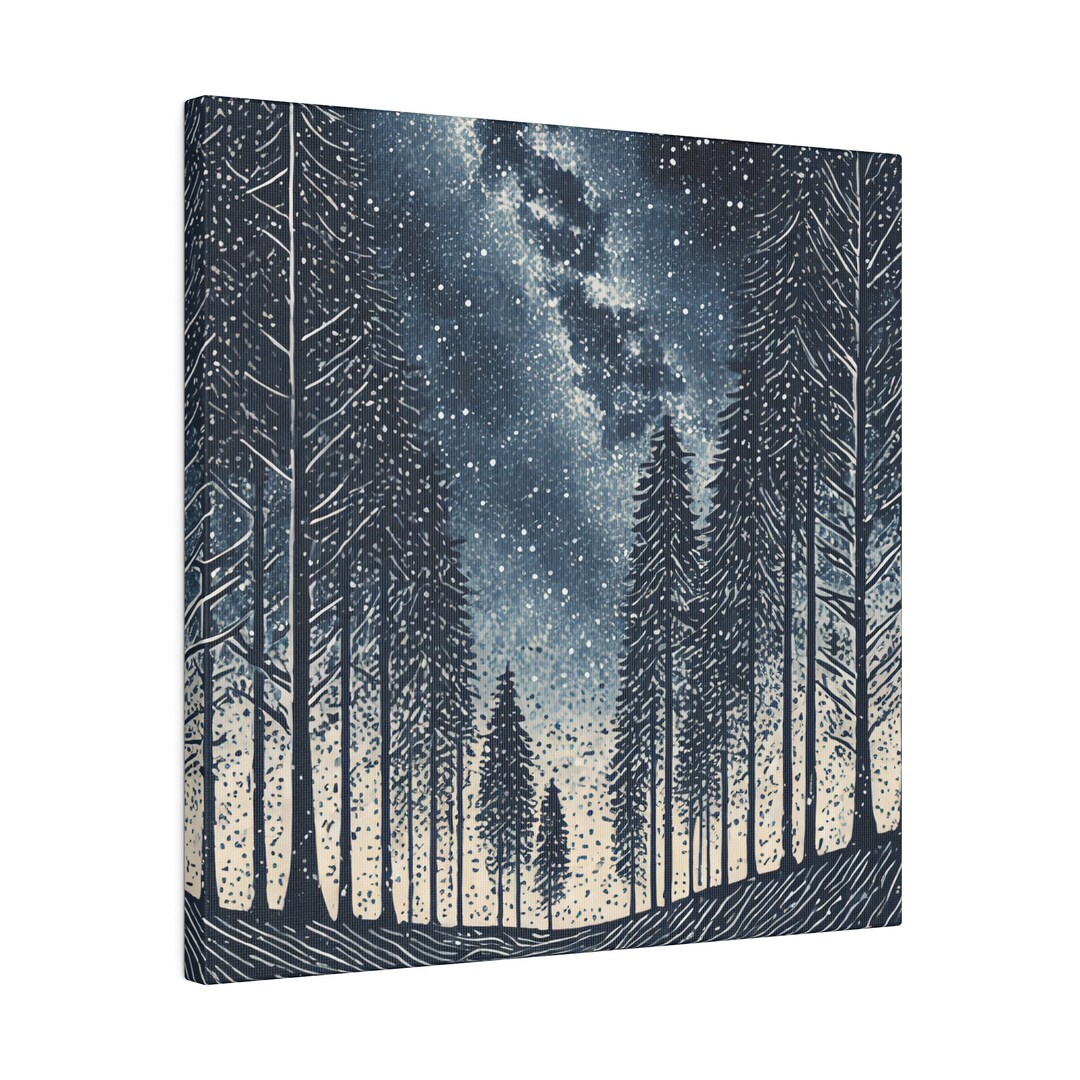 Matte Canvas Linocut Print Pine Forest Milky Way Galaxy - Etsy