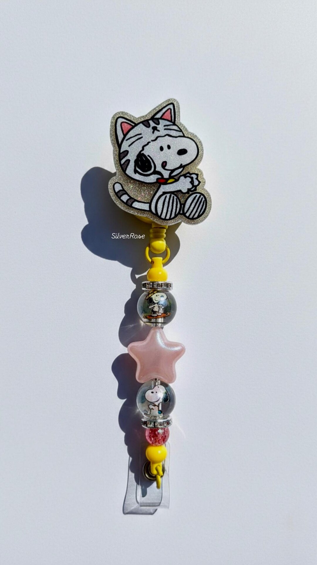Snoopy Cat Cosplay Badge Reel | Kawaii Beaded ID Holder - Etsy