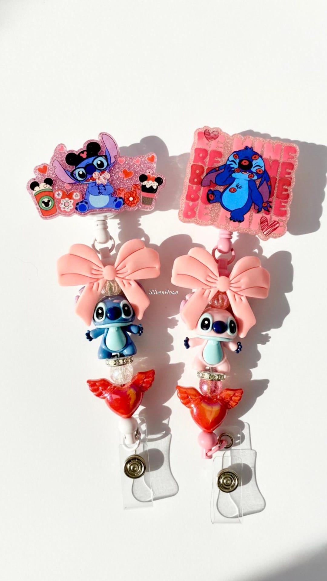 Stitch and Angel Inspired Badge Reel, Pink Coquette Disney Inspired ...