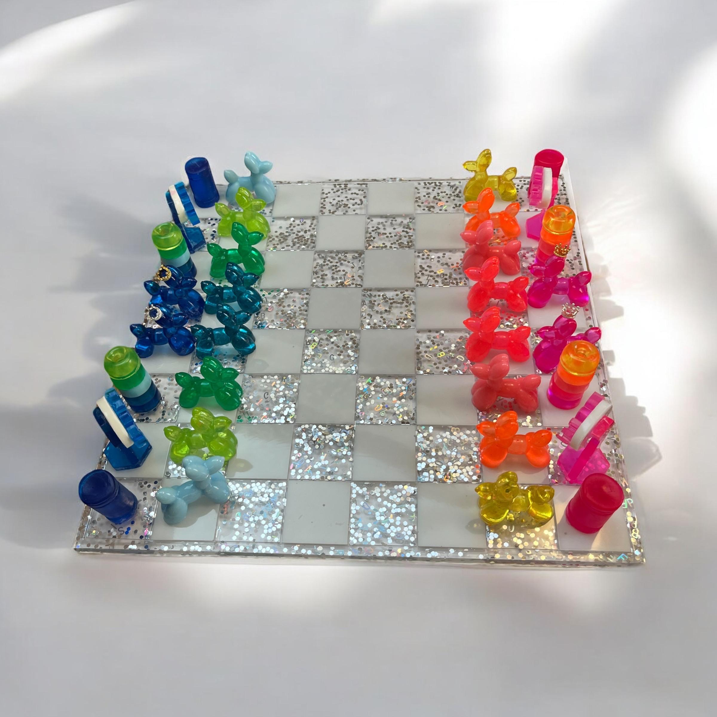 Rainbow Pop Art Chess Set Handmade Resin Art Colorful Home Decor Unique ...