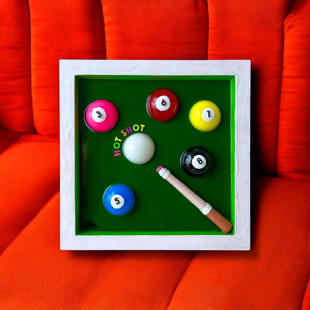 Pool Table Resin Art Retro 3d Billiards Art Handmade Funky Art Piece ...
