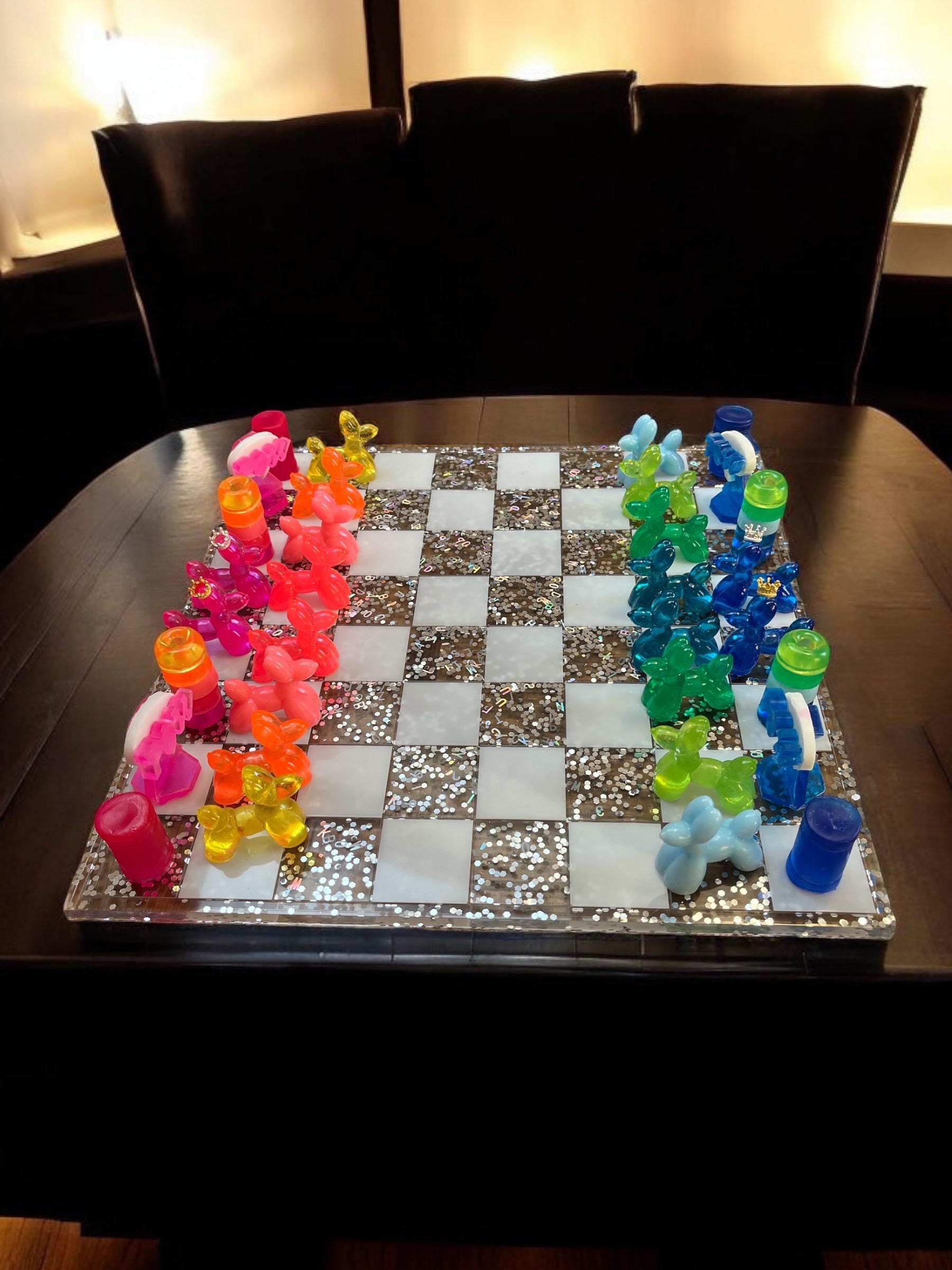 Rainbow Pop Art Chess Set Handmade Resin Art Colorful Home Decor Unique ...