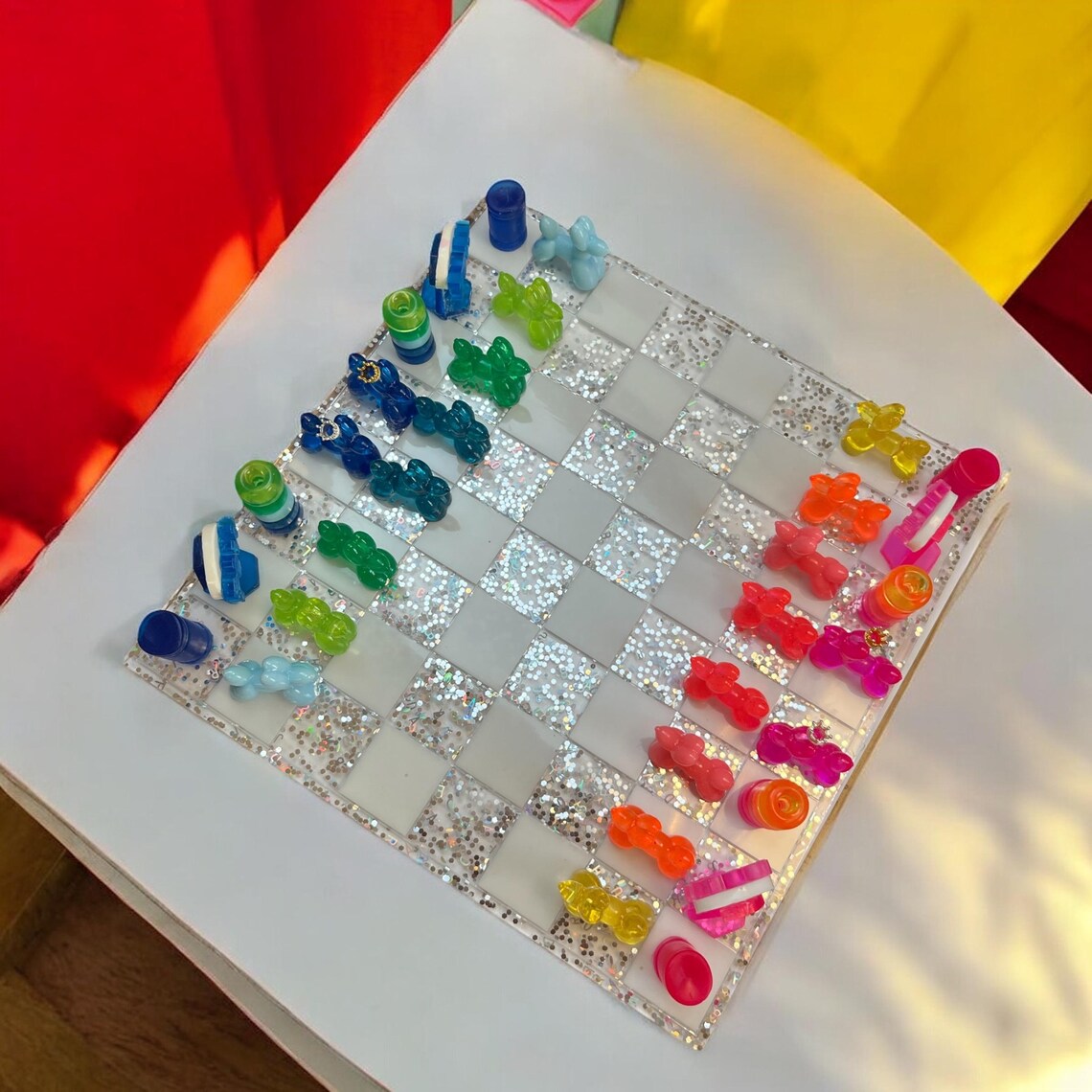 Rainbow Pop Art Chess Set Handmade Resin Art Colorful Home Decor Unique ...