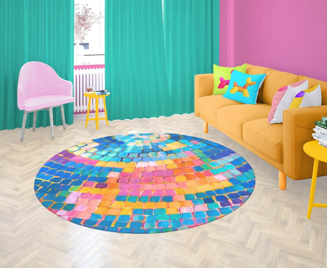 Disco Ball Rug Colorful Classroom Decor Fun Floor Accent Rug Playroom ...