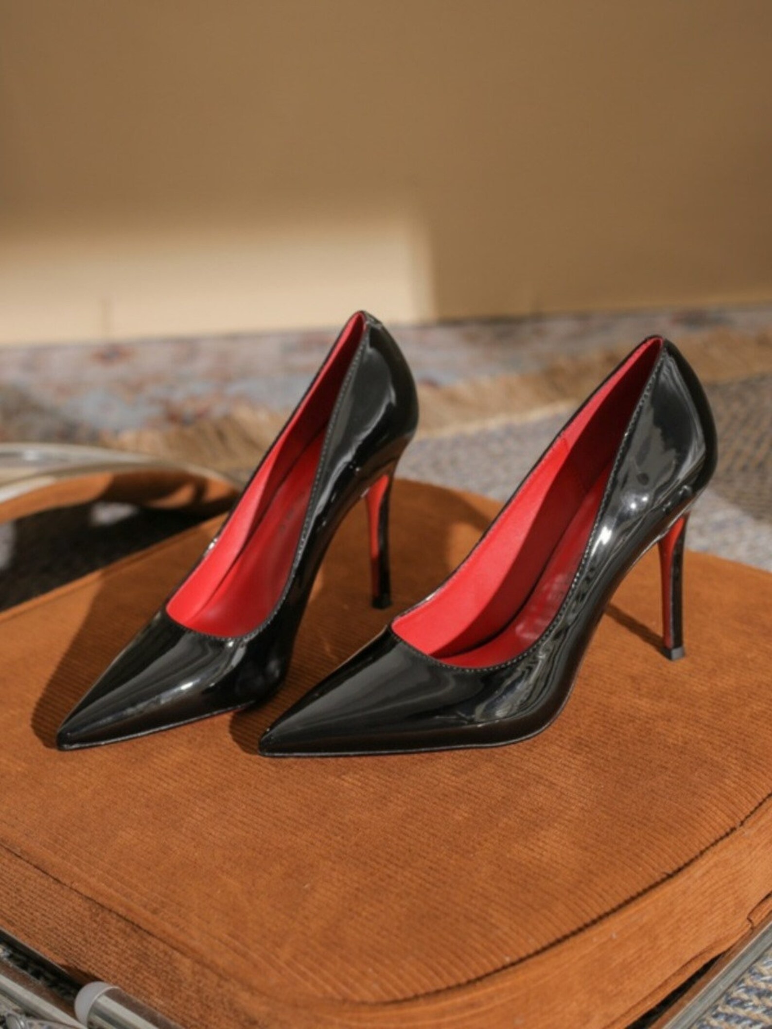 Chic Red Bottom Black Pumps Classic Stiletto Design Evening Pumps ...