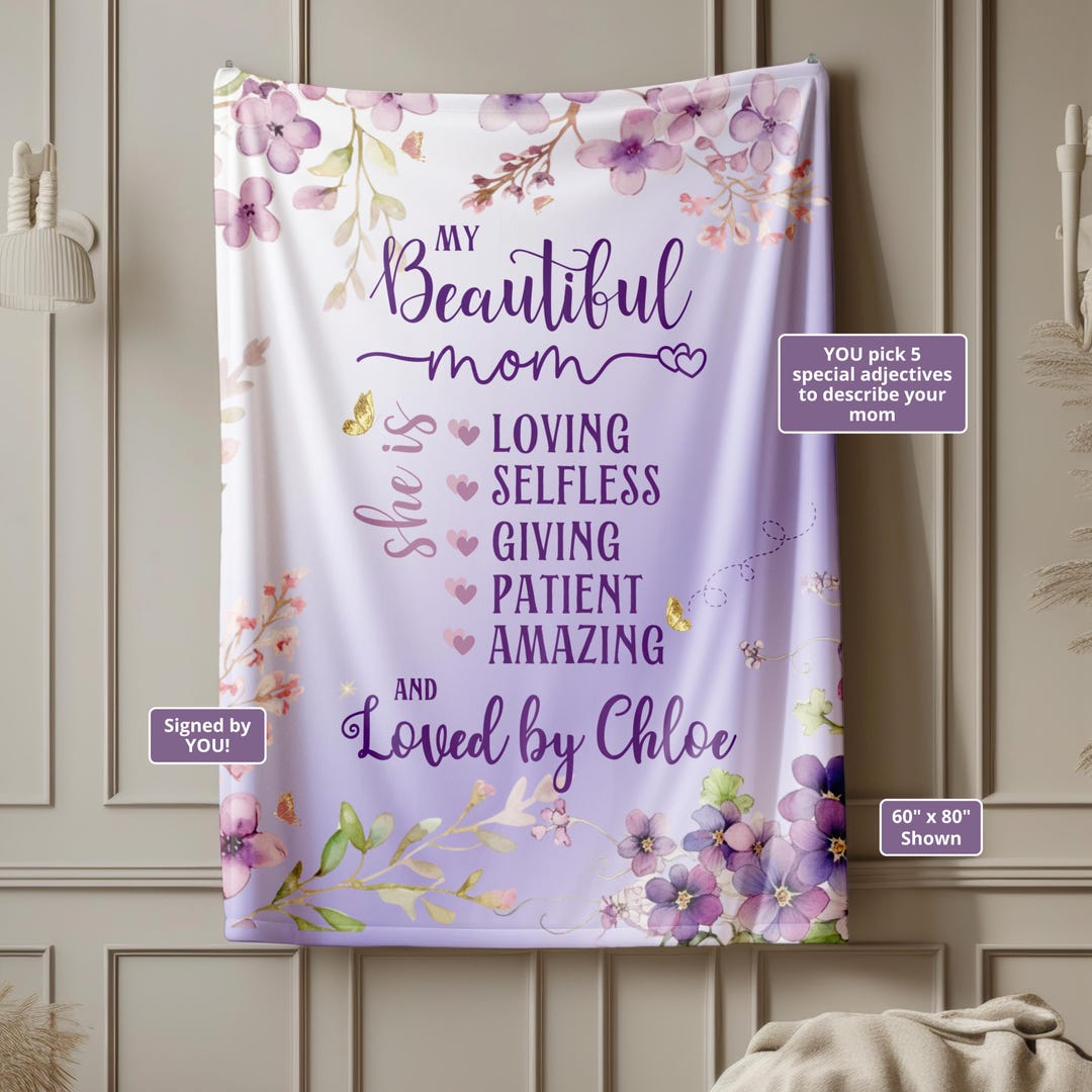 Personalized Mom Violet Flower Blanket, Custom Soft Purple Throw for ...