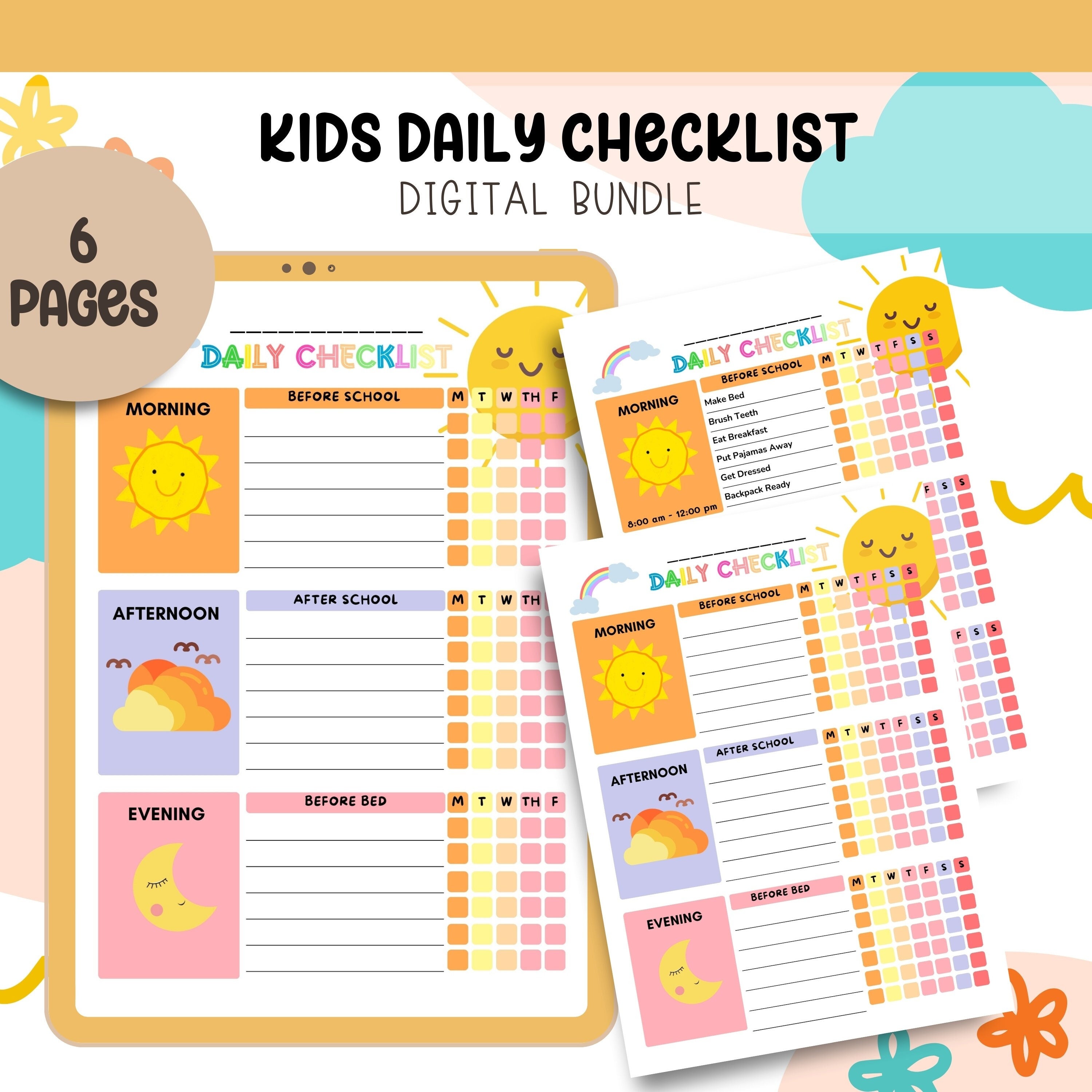 Kids Daily Checklist Encourage Responsibility & Organization, Fun and ...