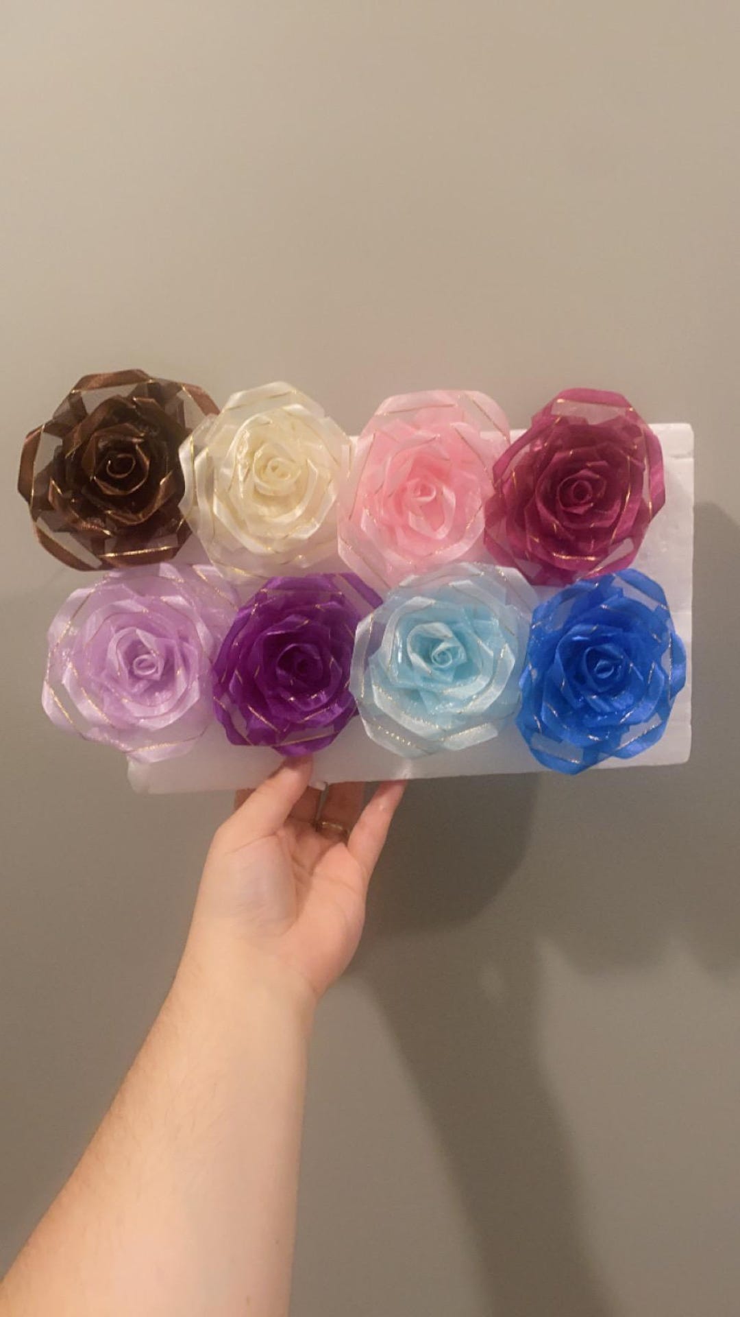 100 Pre-made Rose Petals Organza Ribbon With Satin Edge and Gold Stripe ...