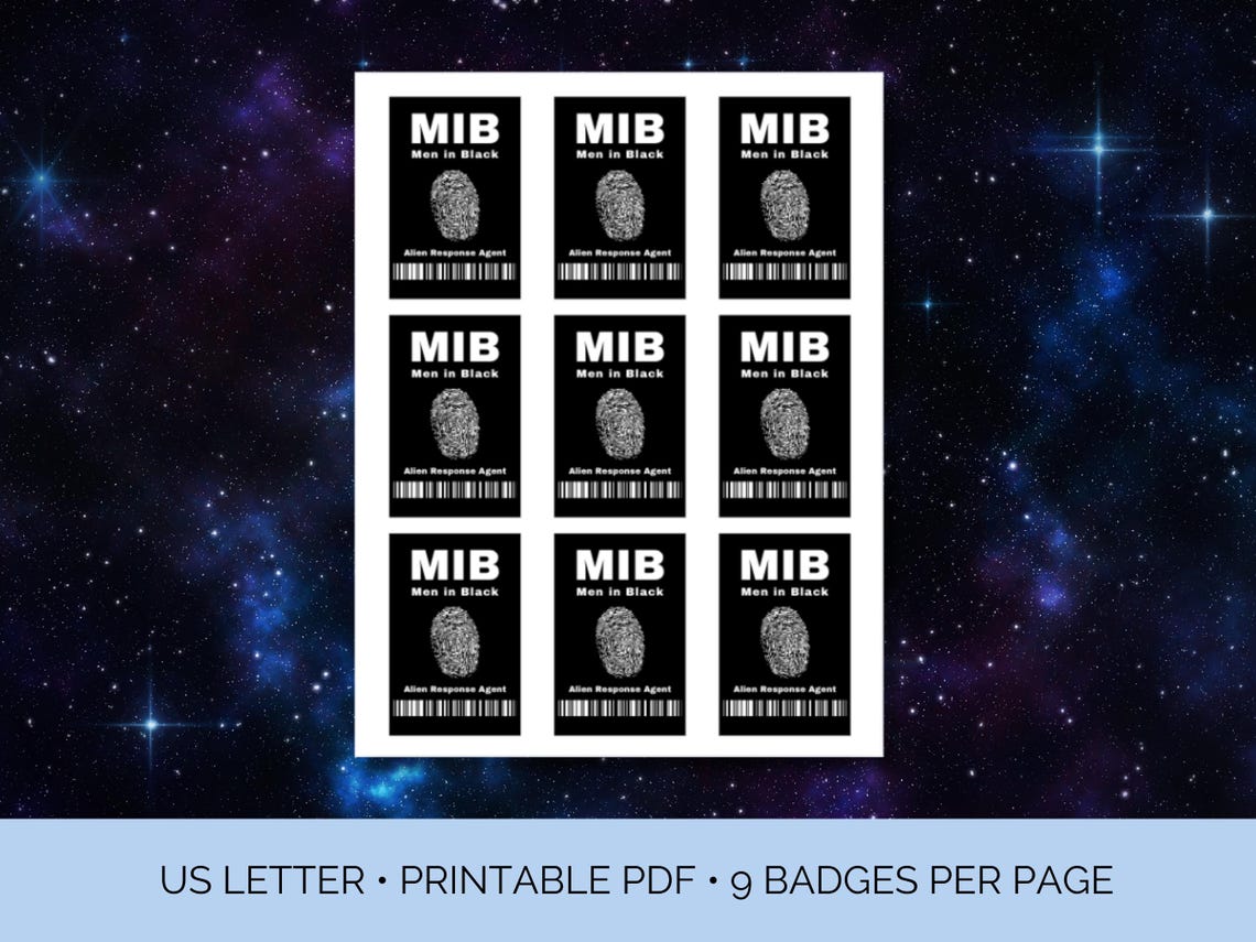 Printable Men in Black ID Badge, MIB ID Card, Men in Black Halloween Costume Accessories ...
