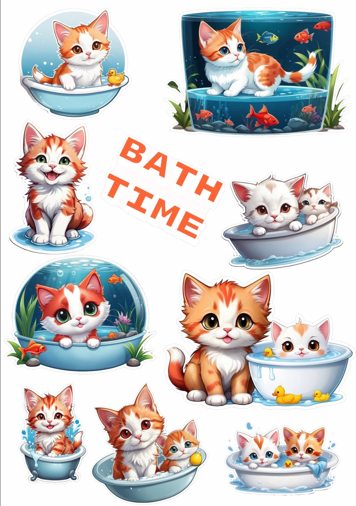 Bath Time Cats - Adorable Bathing Cats Digital Art Bundle (PNG, PDF) - Etsy