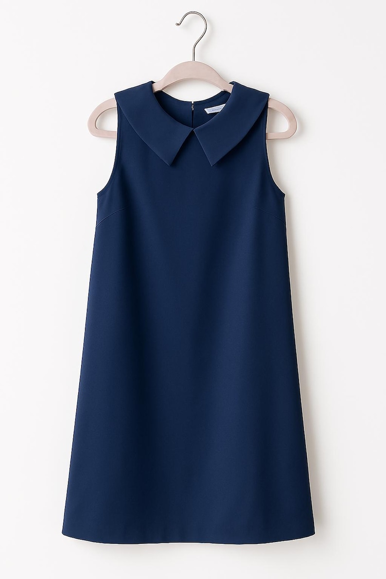 Vintage Style Painted Threads Navy Blue Shift Dress With Peter Pan ...