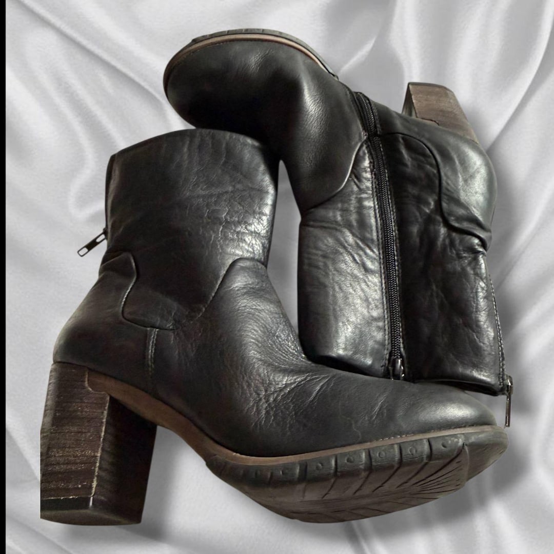 KHRIO Black Leather Ankle Boots | Chunky Heel, EU 40 - Etsy