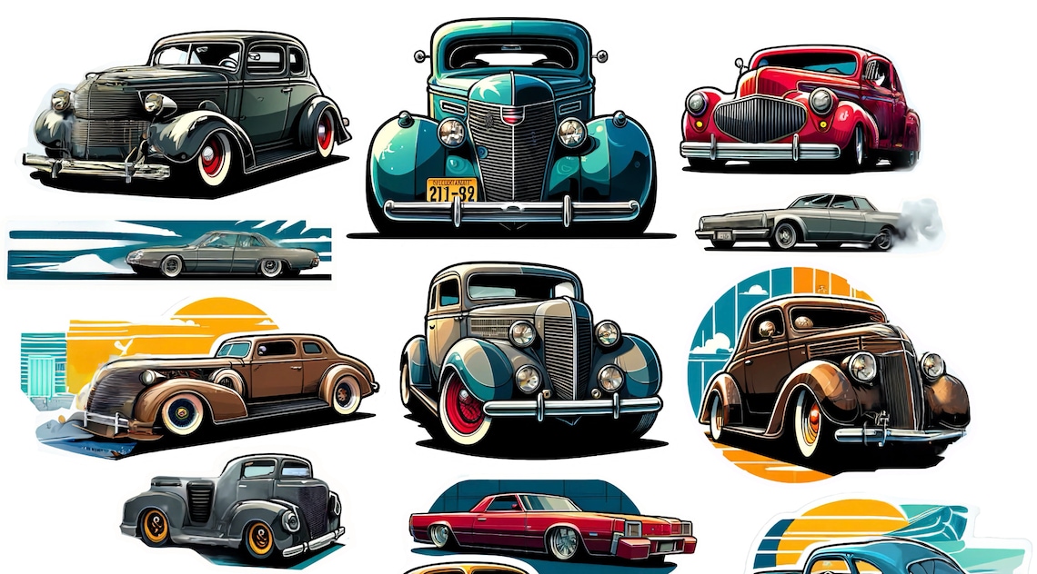 Classic Car Stickers Vintage 50s-60s Car Digital Bundle PNG, PDF - Etsy