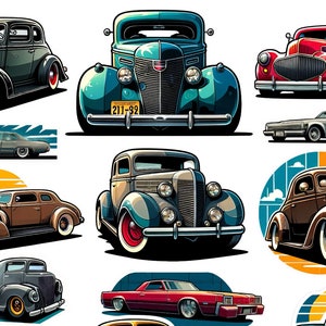 Classic Car Stickers Vintage 50s-60s Car Digital Bundle PNG, PDF - Etsy
