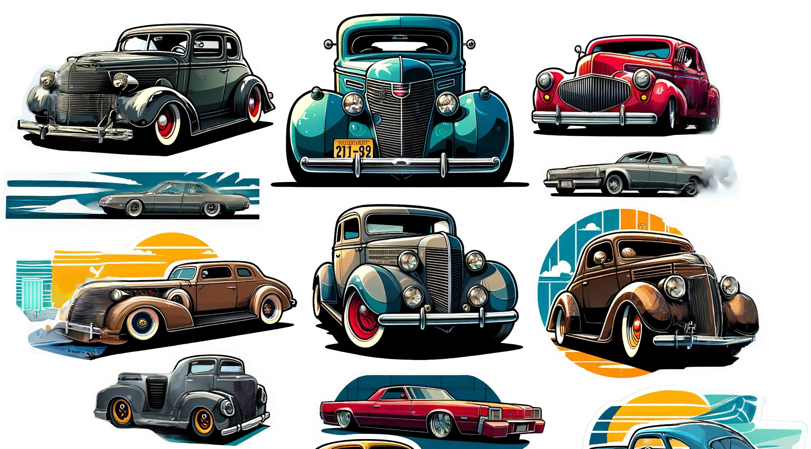 Classic Car Stickers Vintage 50s-60s Car Digital Bundle PNG, PDF - Etsy