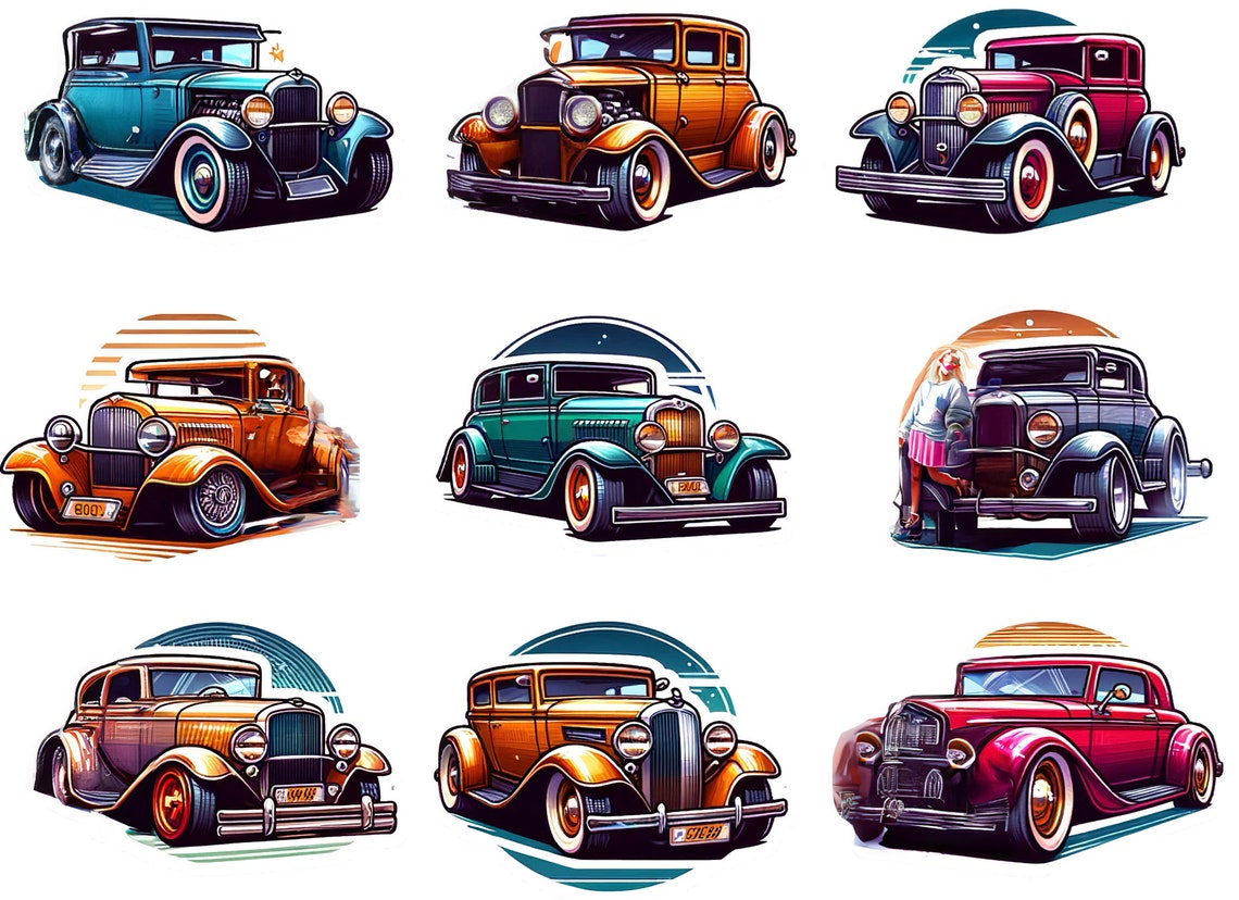 Classic Car Stickers - Vintage 50s-60s Car Digital Bundle (PNG, PDF) - Etsy