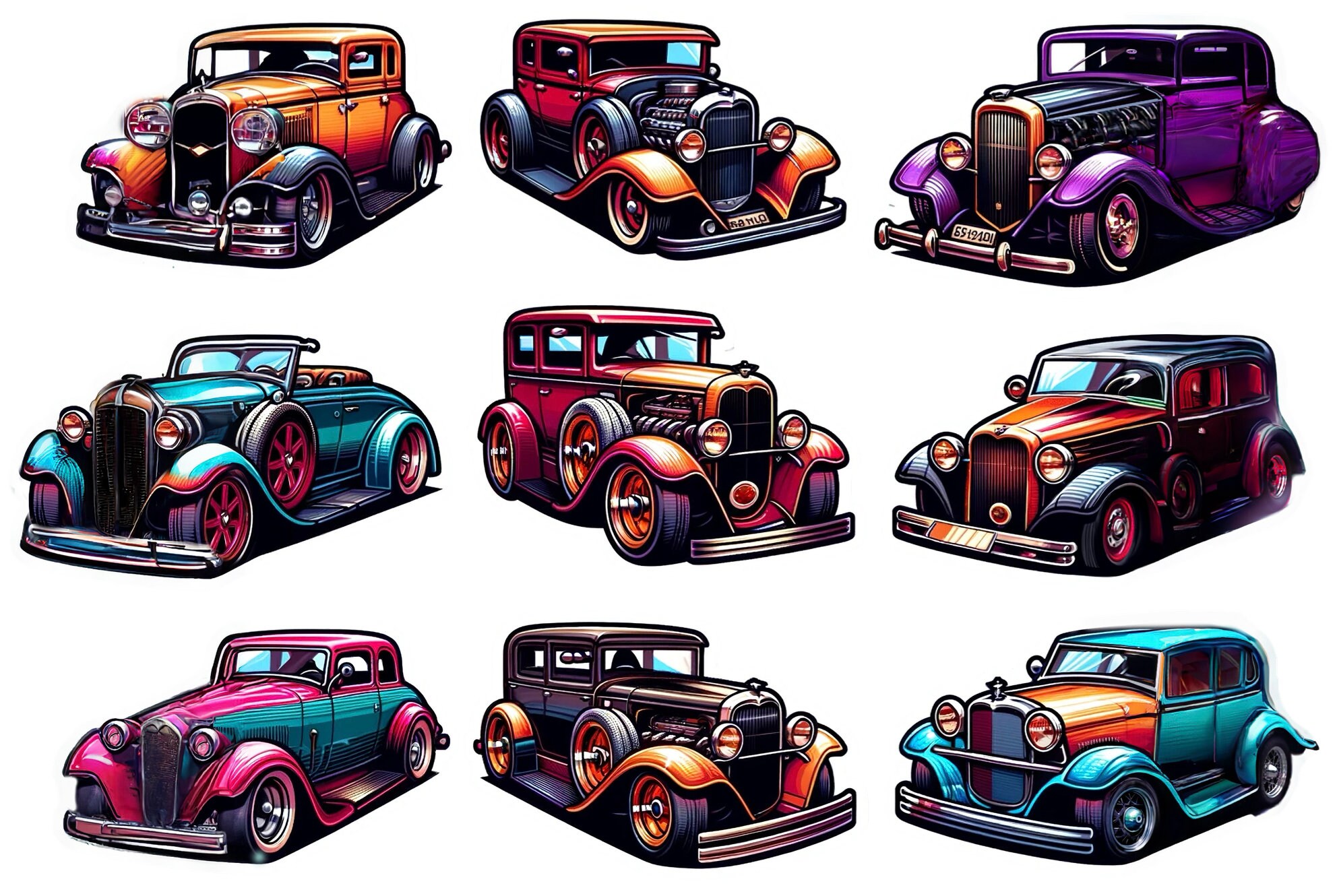 Classic Car Stickers - Vintage 50s-60s Car Digital Bundle (PNG, PDF) - Etsy