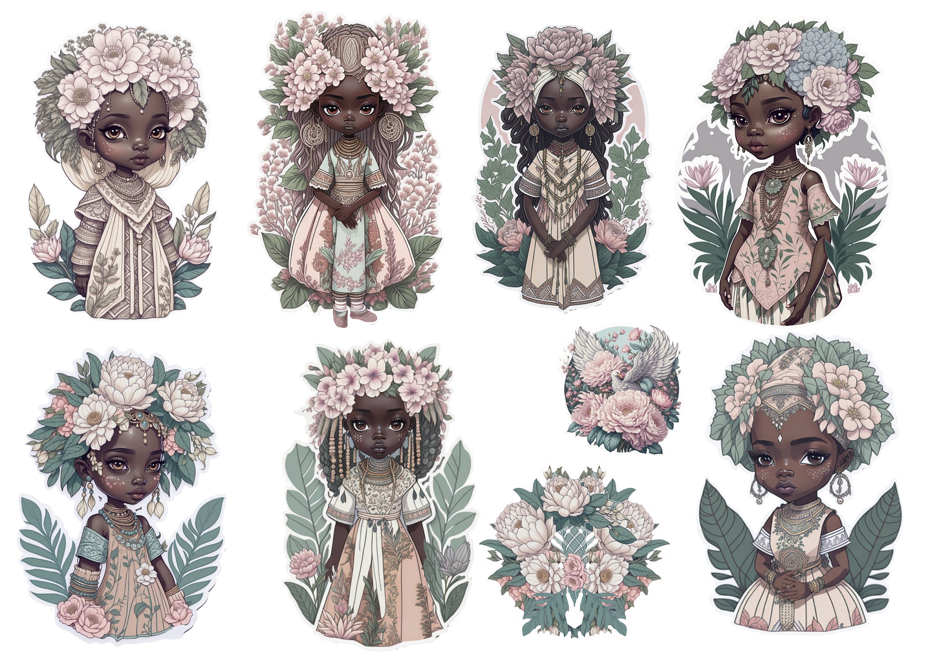 Floral Afro Queen Sticker Set - Elegance & Empowerment (PNG, PDF) - Etsy