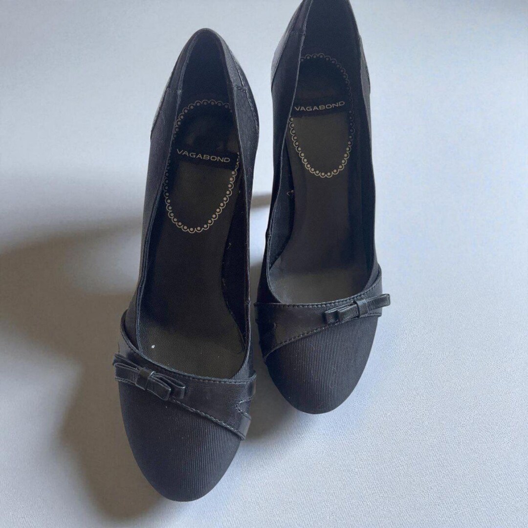Elegant Black Wedge Shoes With Bow — VAGABOND Hermine Style Size 37 - Etsy