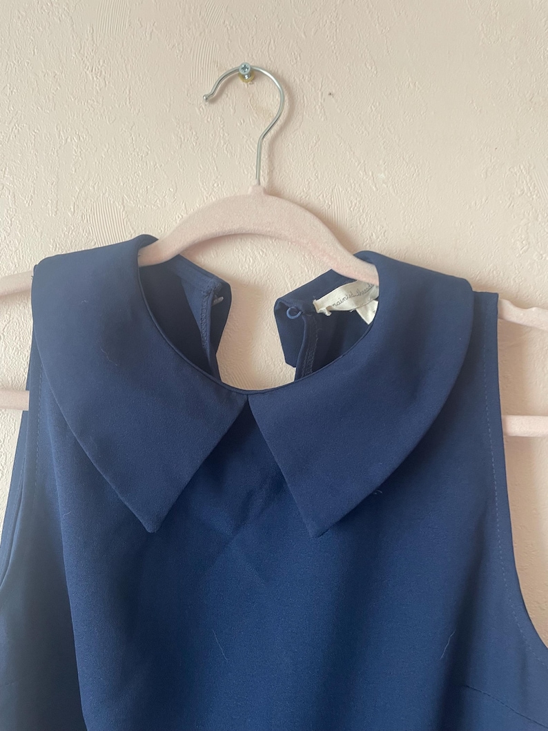 Navy A-line Dress – Peter Pan Collar, Vintage-inspired Satin Look - Etsy