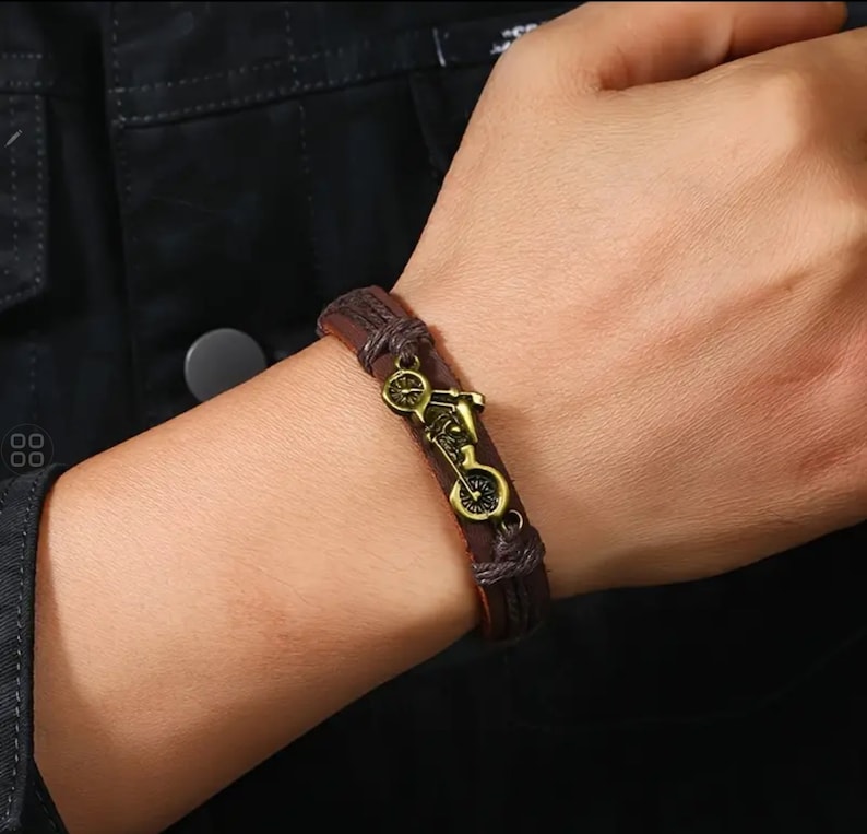 Motorbike Bracelet Leather, Biker Bracelet, Motorcycle Charm, Motorbike ...