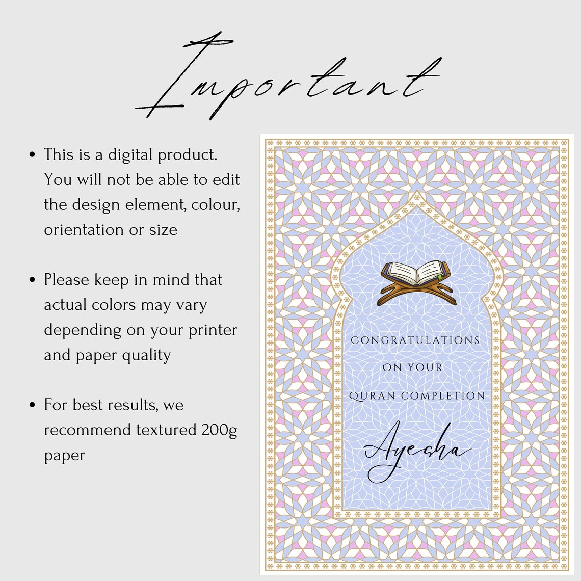 Quran Completion Card, Mosaic Pattern Ameen Mubarak Digital Card ...