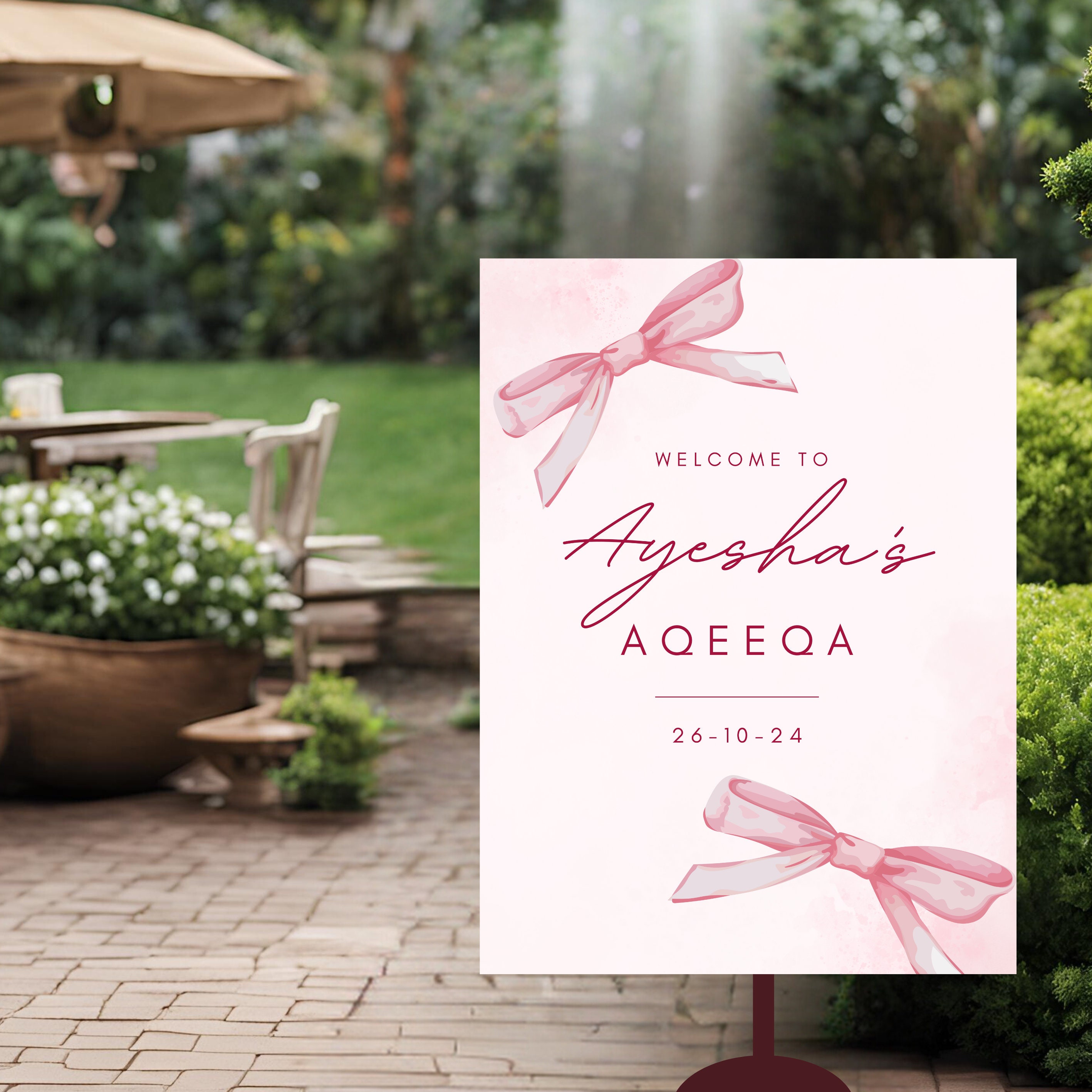 Pastel Pink Ribbon Entrance Welcome Signage, Baby Girl Aqeeqa Ceremony ...