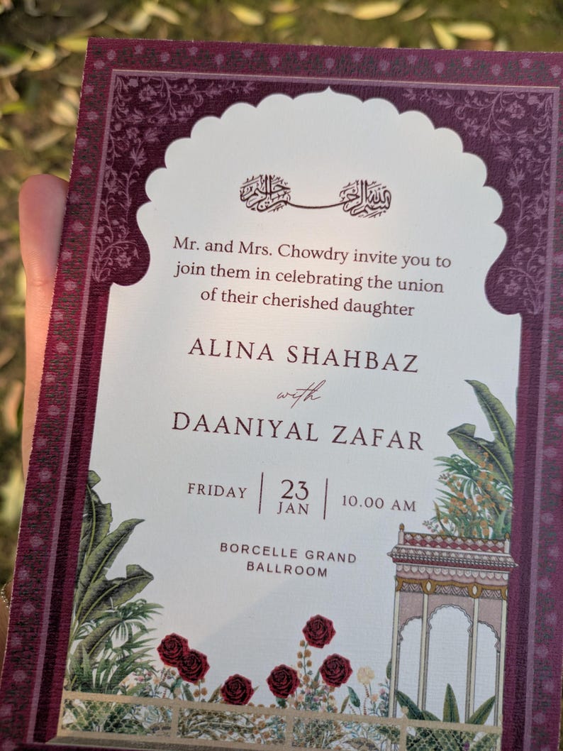 Mughal Rose Garden Wedding Invitation, Pichwai Themed Purple E-vite ...