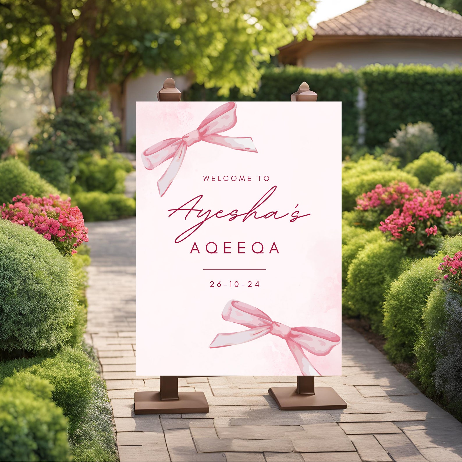 Pastel Pink Ribbon Entrance Welcome Signage, Baby Girl Aqeeqa Ceremony ...