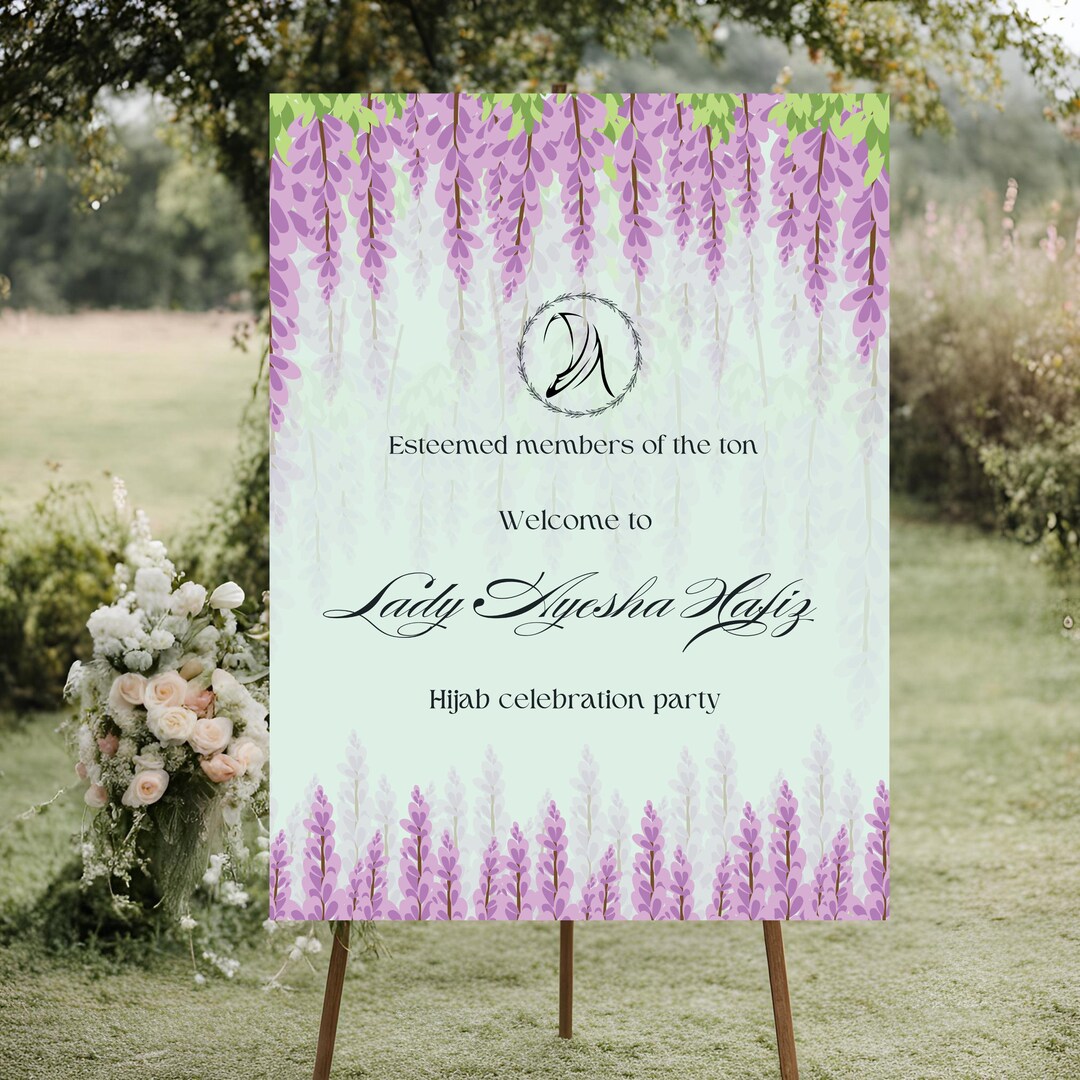 Lavender Hijab Party Welcome Sign, Lilac Royal English Theme Girl ...