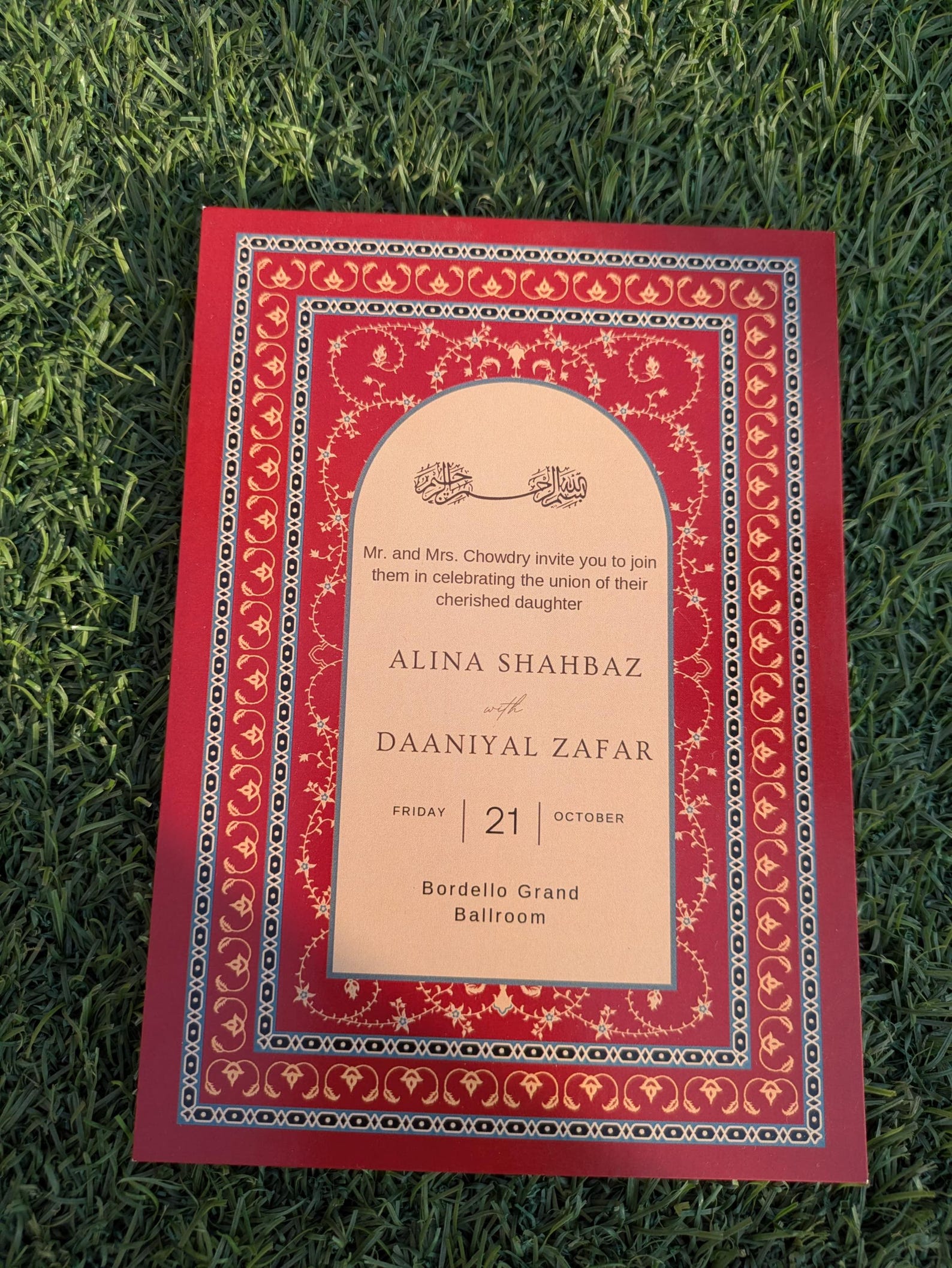 Elegant Mughal Floral Front Back Invitation, Luxurious Maroon Border ...