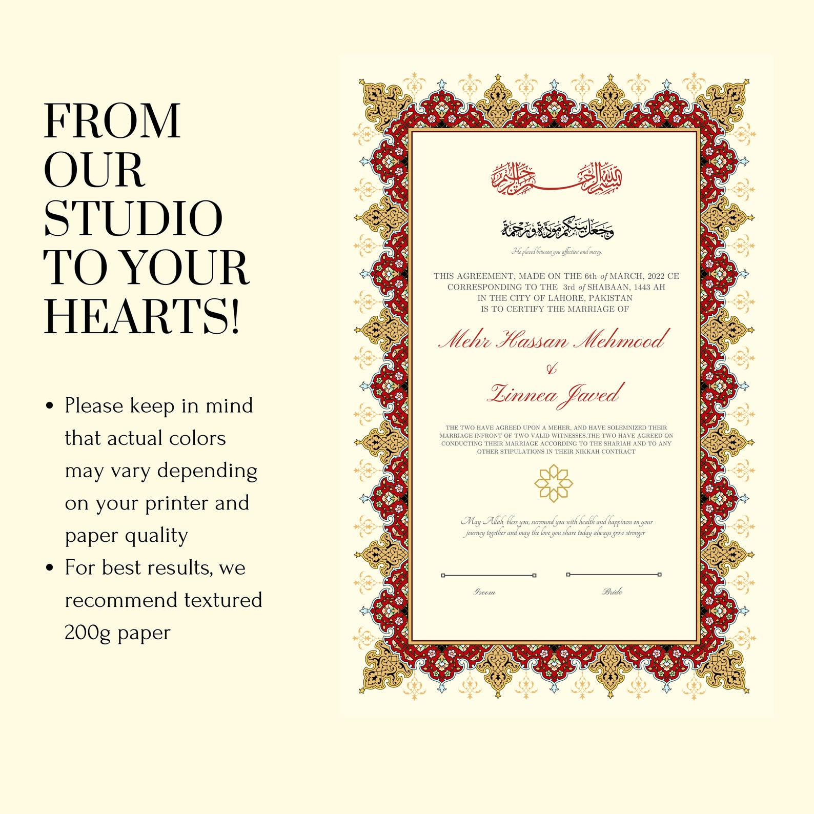 Elegant Nikahnama, Royal Muslim Marriage Certificate, Islamic Wedding ...