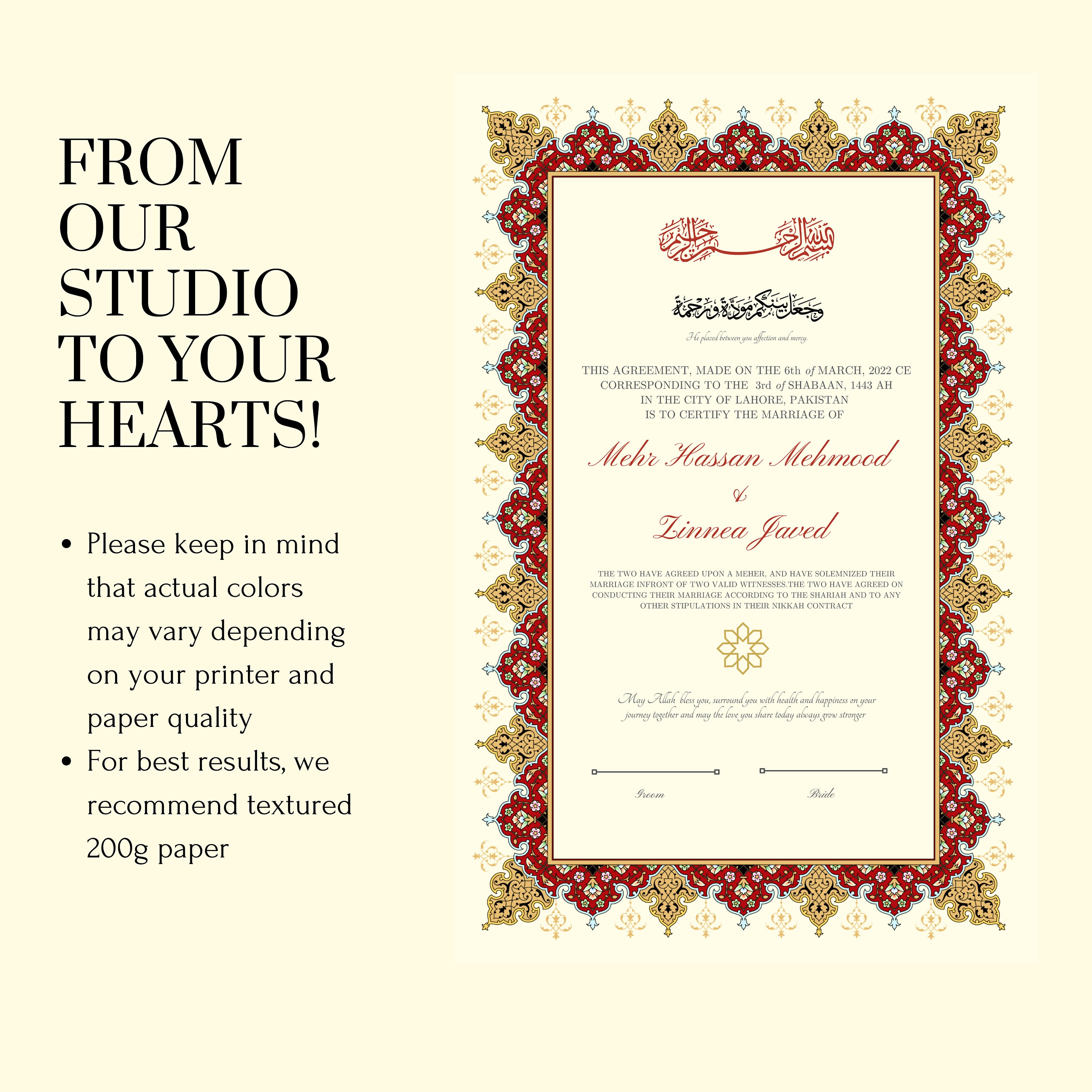 Elegant Nikahnama, Royal Muslim Marriage Certificate, Islamic Wedding ...